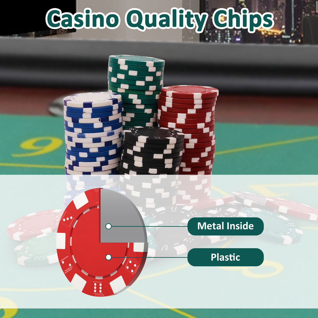 500Pc Poker Game Set with Carrying Case, Cards, Dice and 500 Casino Ch