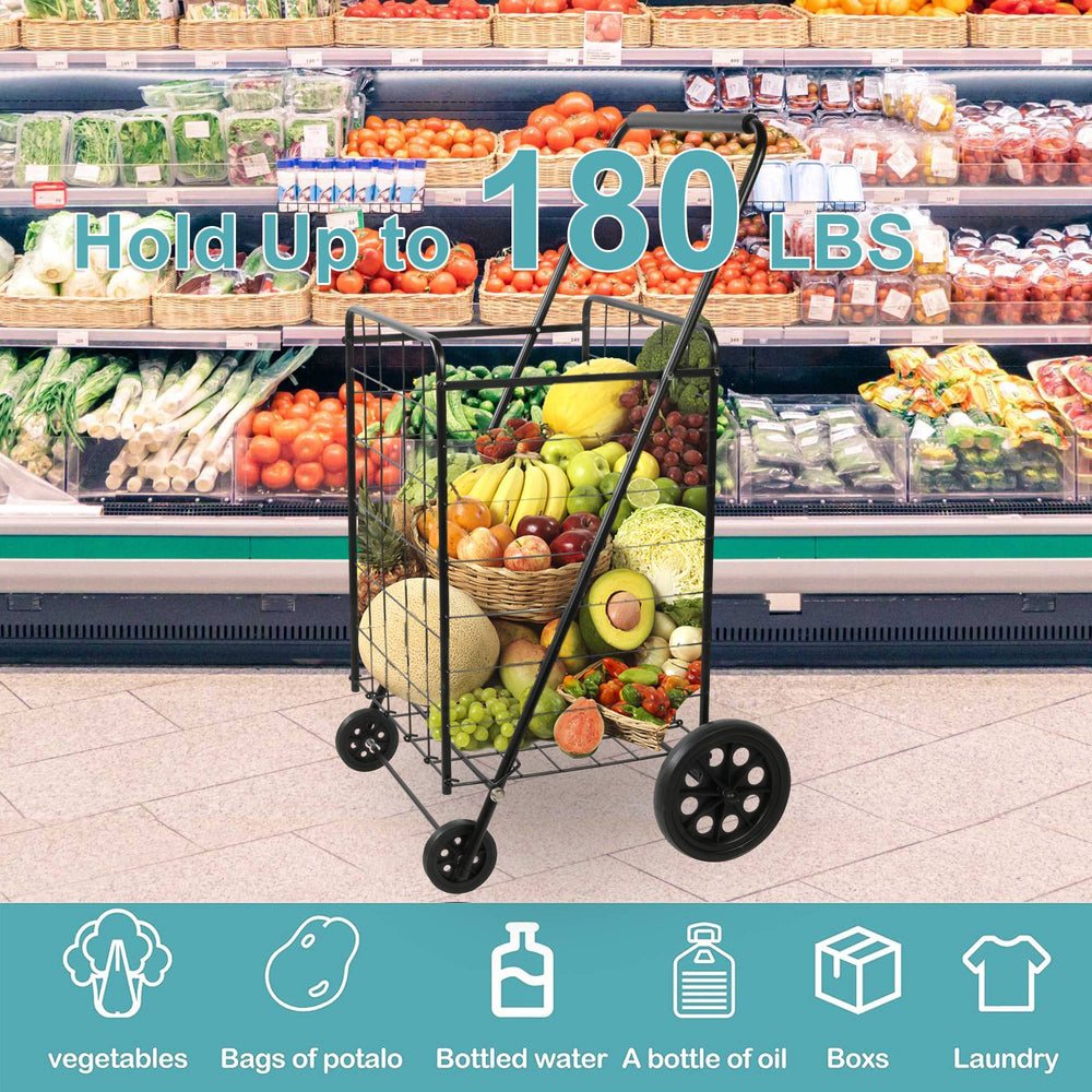 Folding Grocery Shopping Cart with Durable Wheels Collapsible Large Me