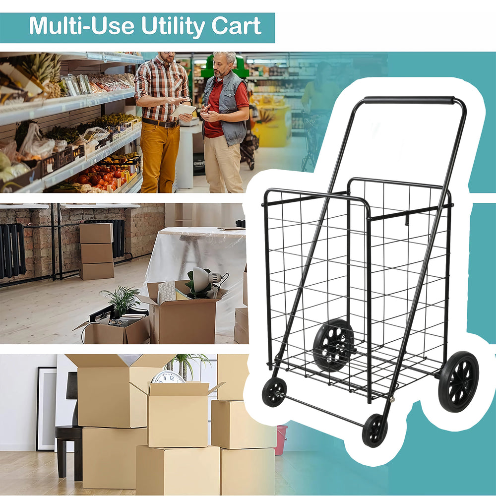 Folding Grocery Shopping Cart with Durable Wheels Collapsible Large Me