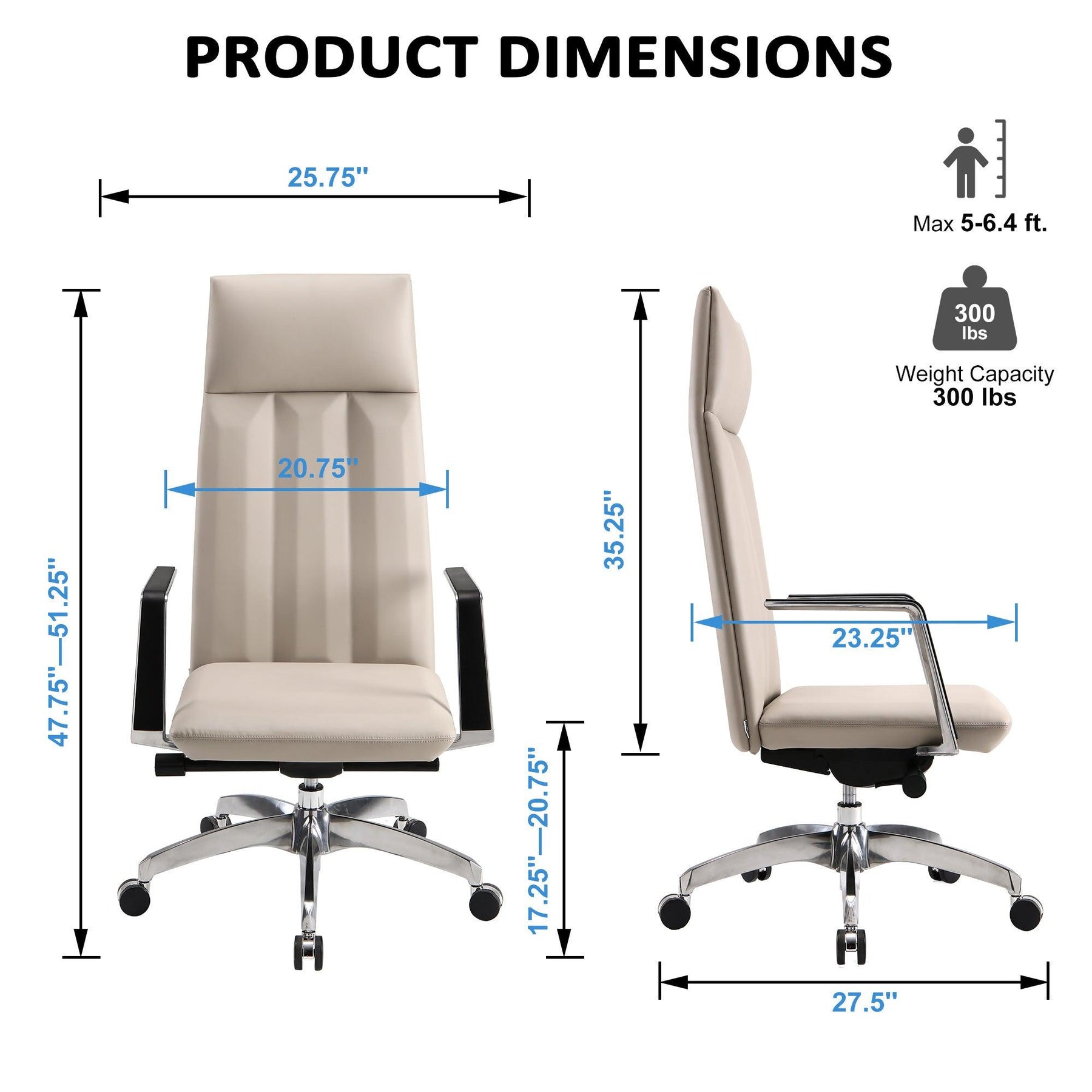 High Back Chair, Ergonomic Leather Office Chair, Office Chair with Adj