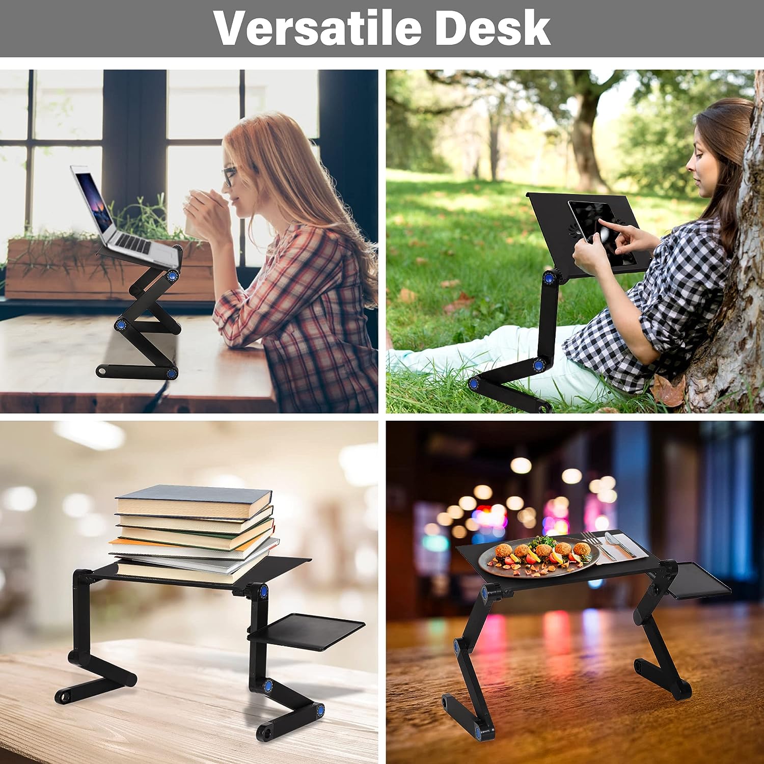 Foldable Aluminum Laptop Desk Adjustable Portable Table Stand with 2 C
