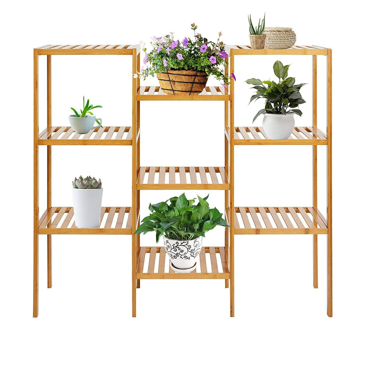 Bamboo Plant Stand 9-Tier Multifunctional Storage Rack Customizable ...