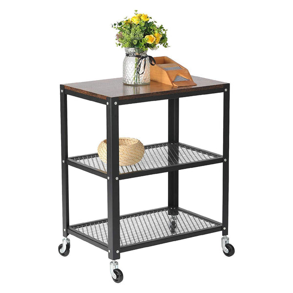 3-Tier Modern Style Storage Rack with Wheels - Steel Movable Storage ...
