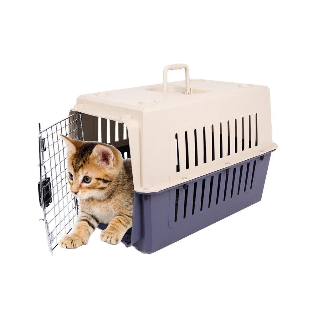 Small Airline Approved Plastic Pet Carrier Cage with Chrome Door in Bl