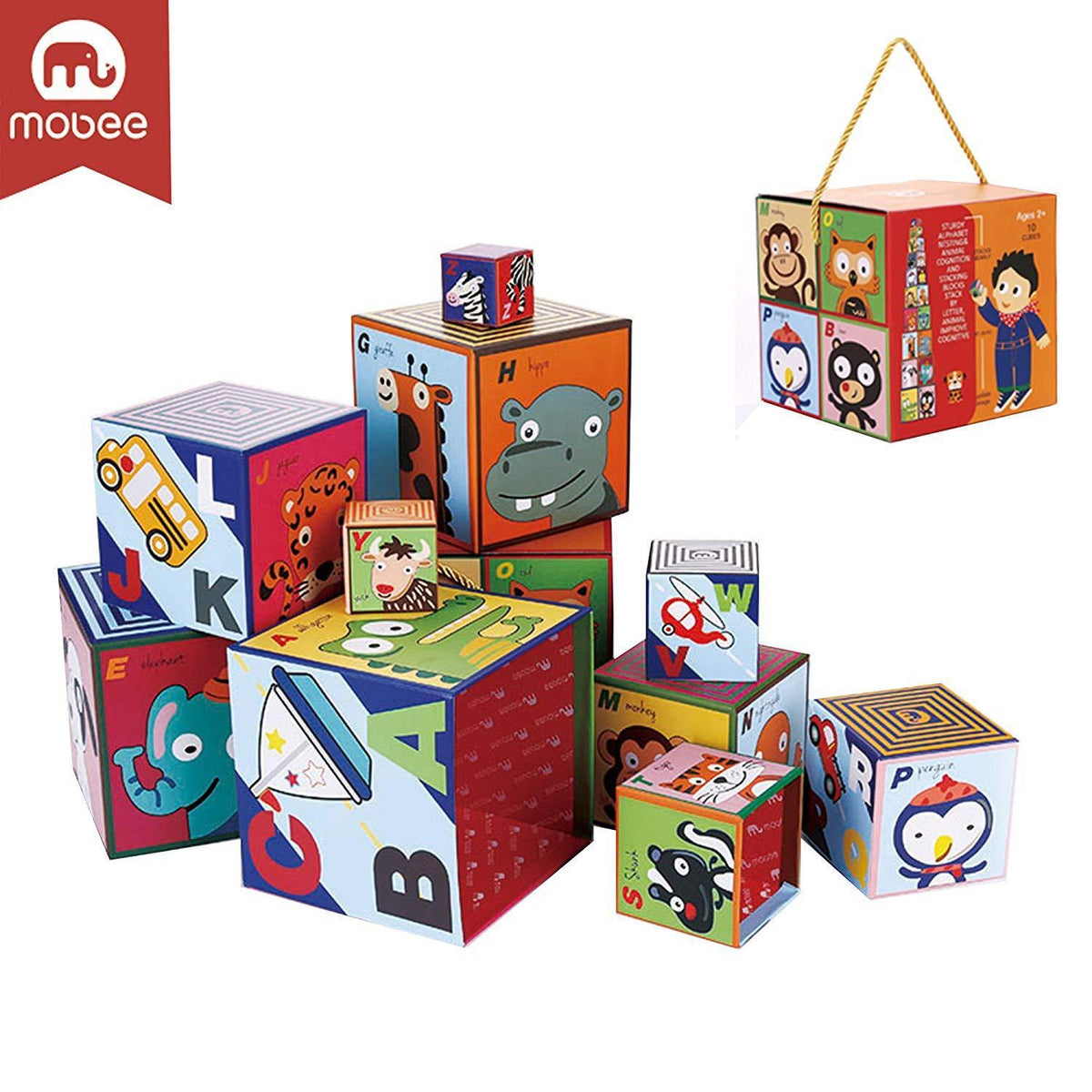 10 Pieces Stacking Cubes Nesting Boxes Educational Toys Alphabet Block ...