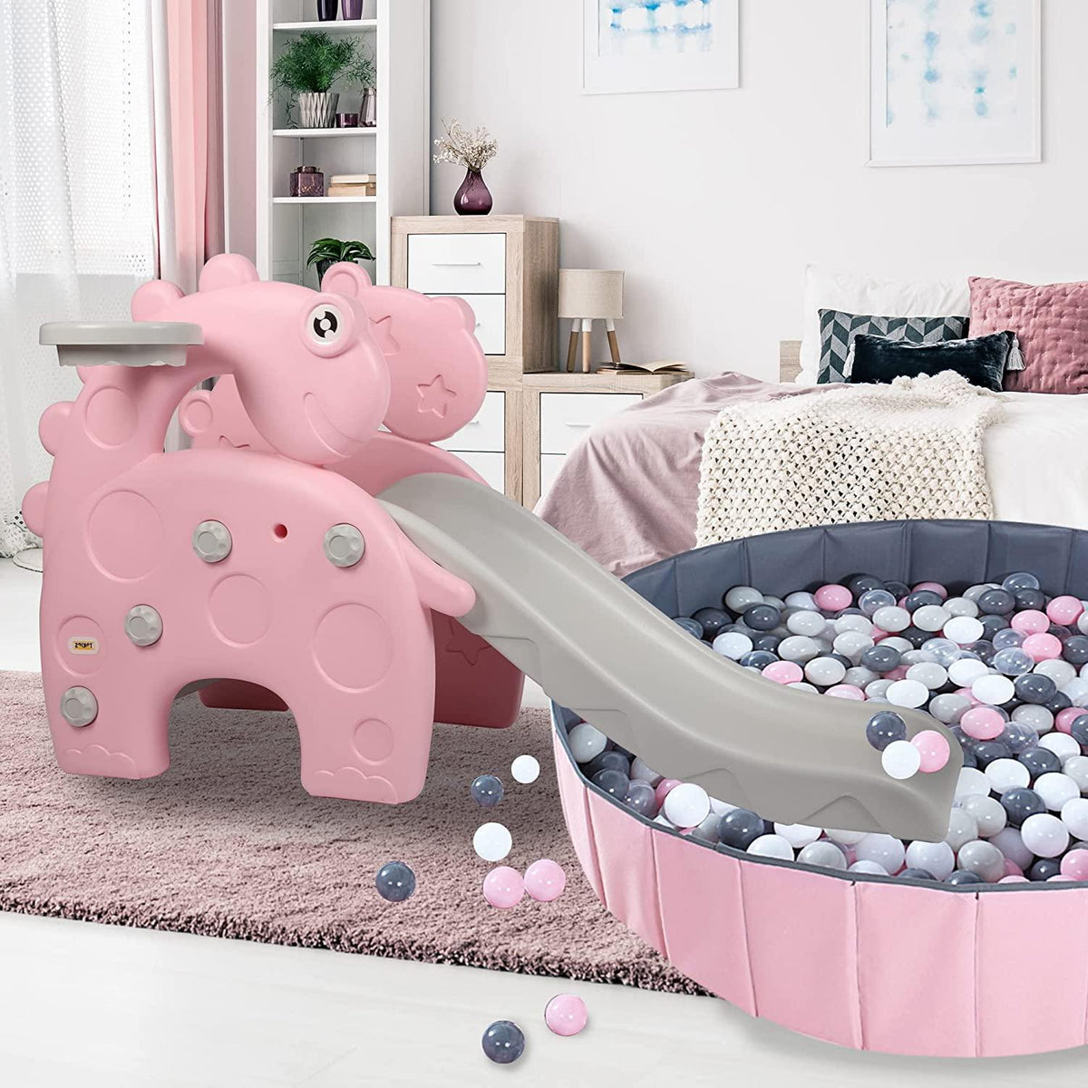 4 in 1 Kids Freestanding Slide for 1-3 Years Old , Indoor Outdoor Play