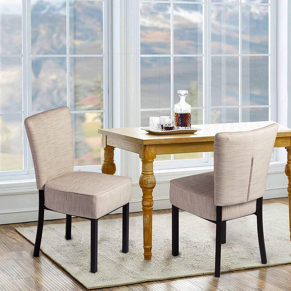 Set of 2 Kitchen Dining Leather Chairs w/ Thick Upholstered Seat and ...