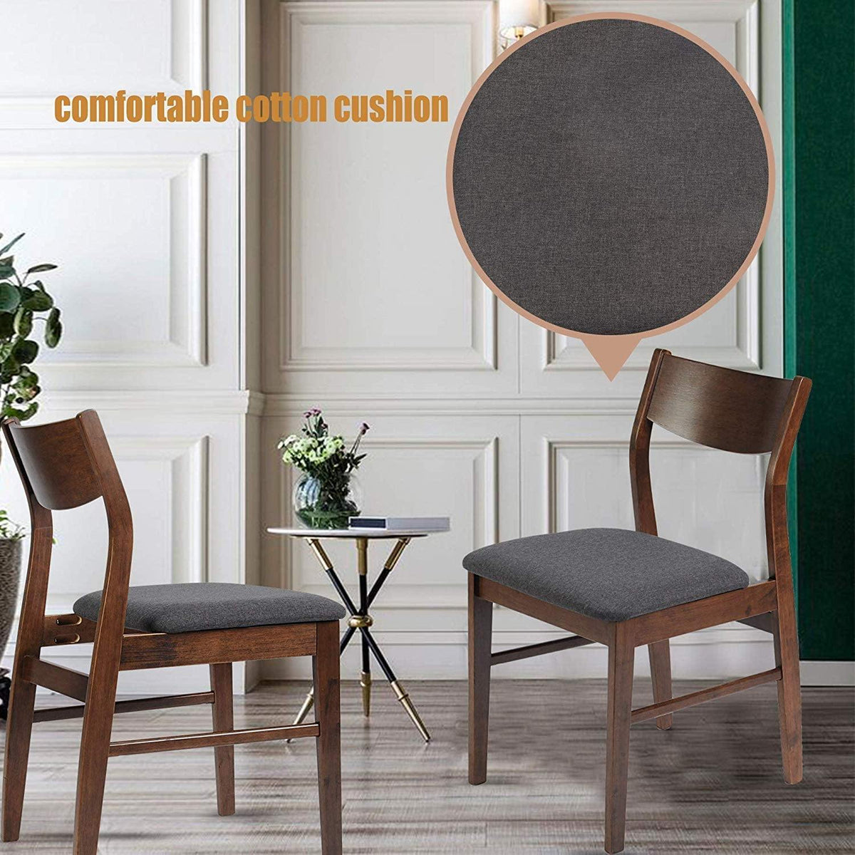 2 Pack Wooden Chairs with Cushioned Seat for Dining Room Set of 2 ...