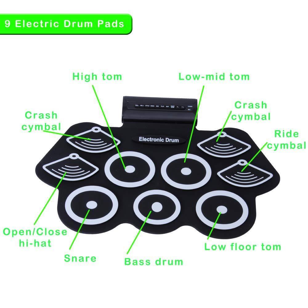 Portable Electronic Drum Set Roll Up Drum Kit Pad 9 Electric Drum Pads ...