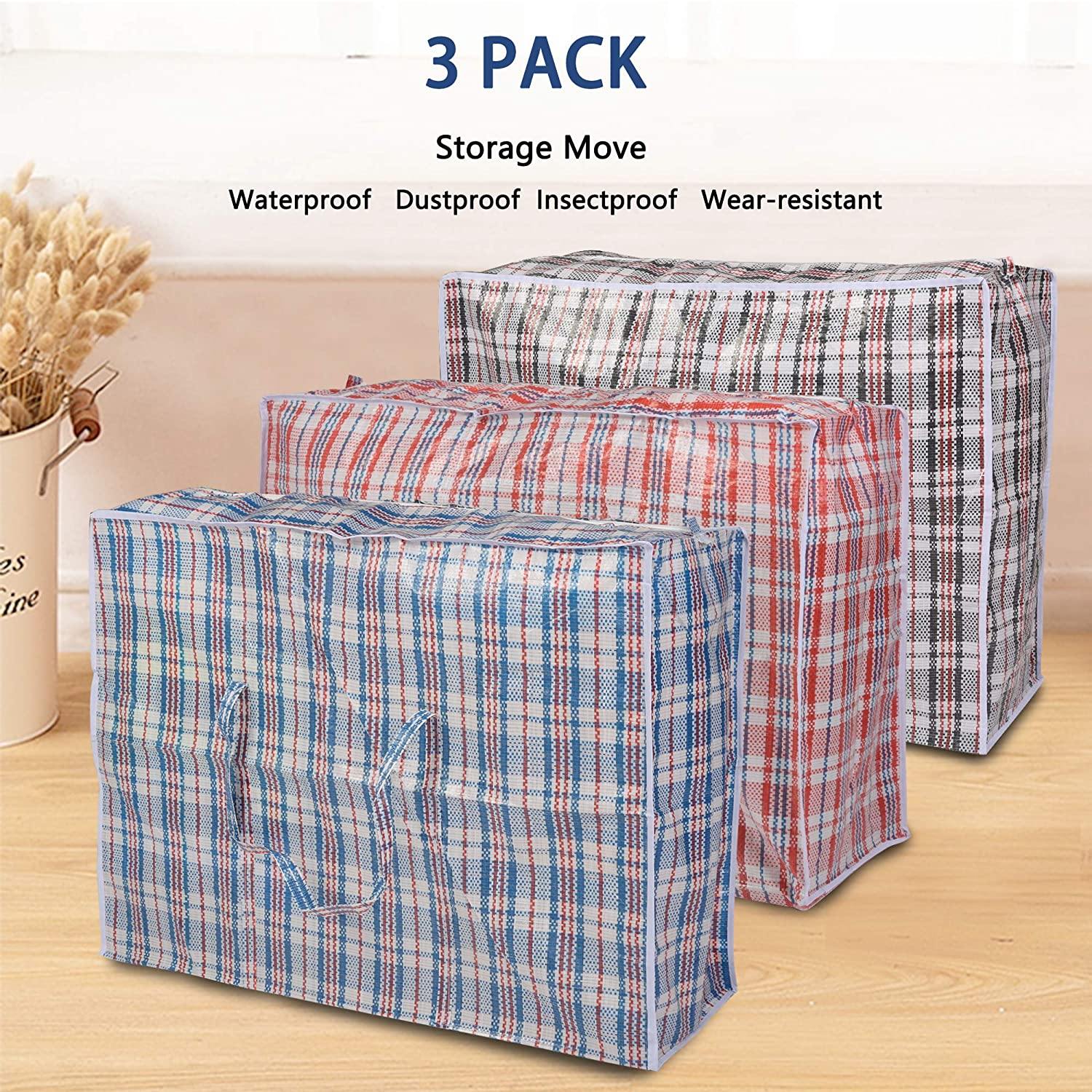 3PC Plastic Woven Storage Bag Moving Tote Clothes Laundry Travel Organ
