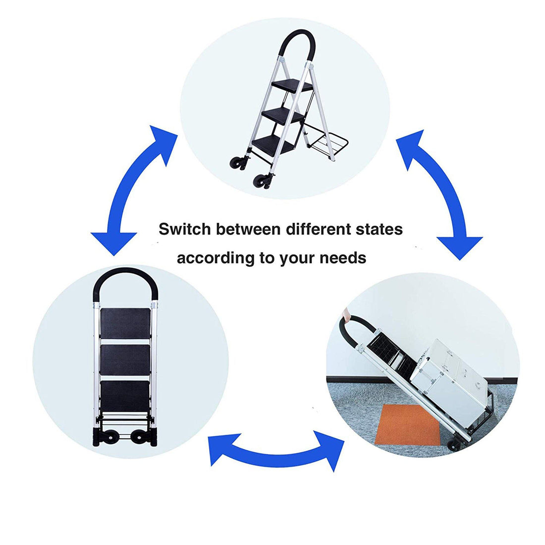 (Out of Stock) 3 Step Ladder Folding Hand Truck 2 in 1 Convertible Alu