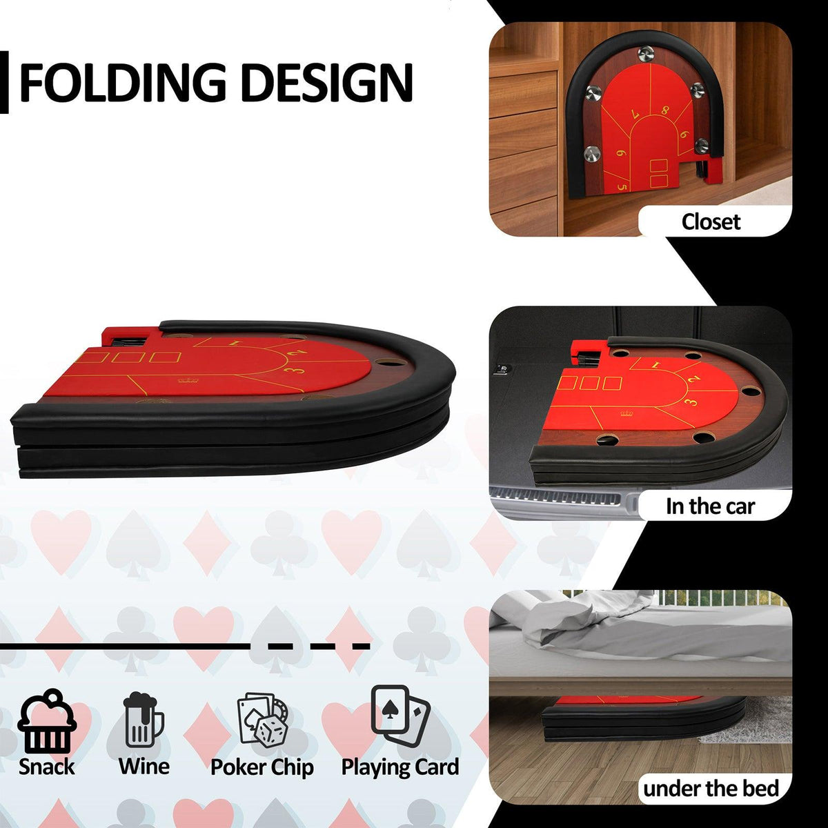 10 Players Foldable Poker Texas Holdem Table, Felt Surface Oval Card ...