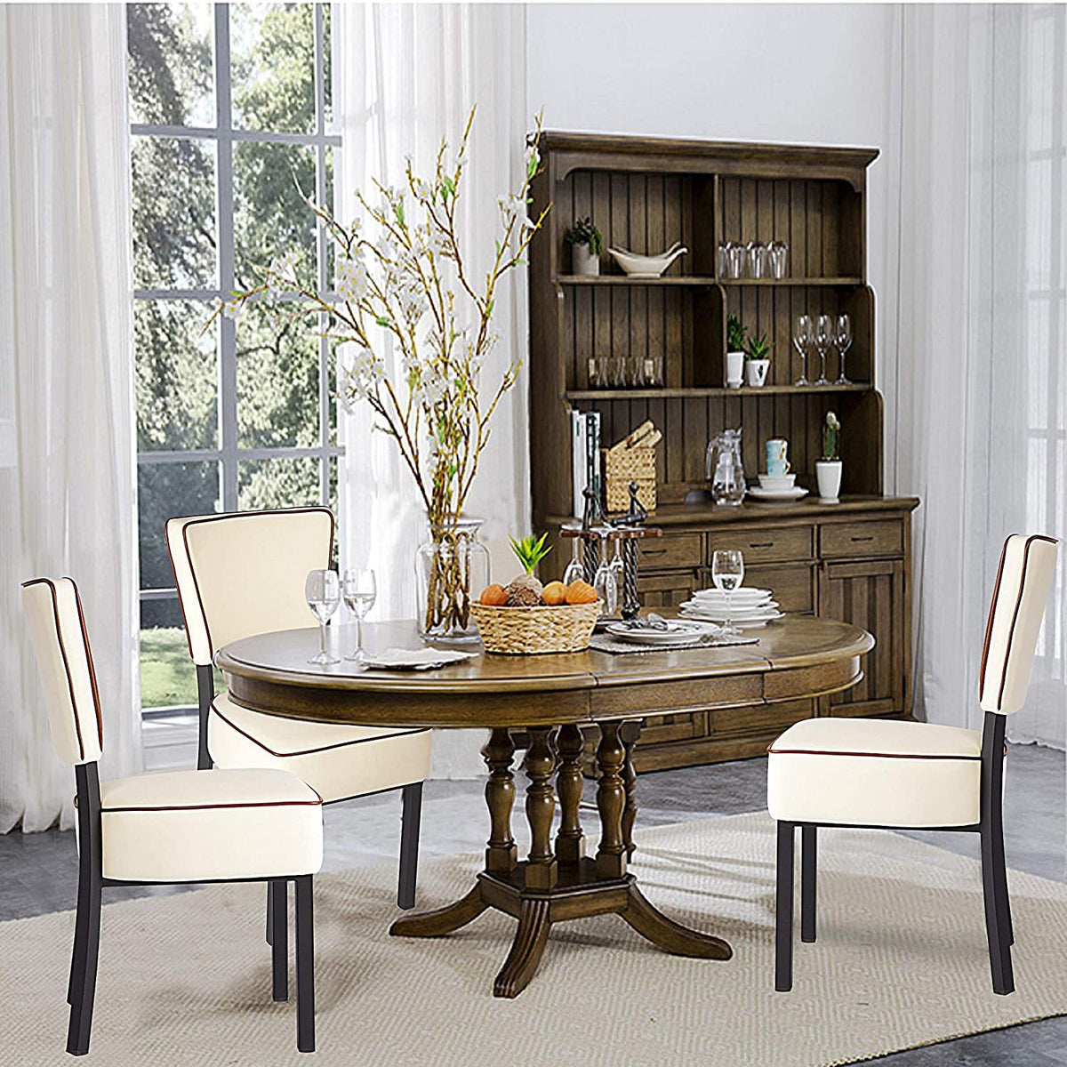 Leather Side Chair Set of 2 Kitchen Dining Room Chairs w/ Thick Uphols