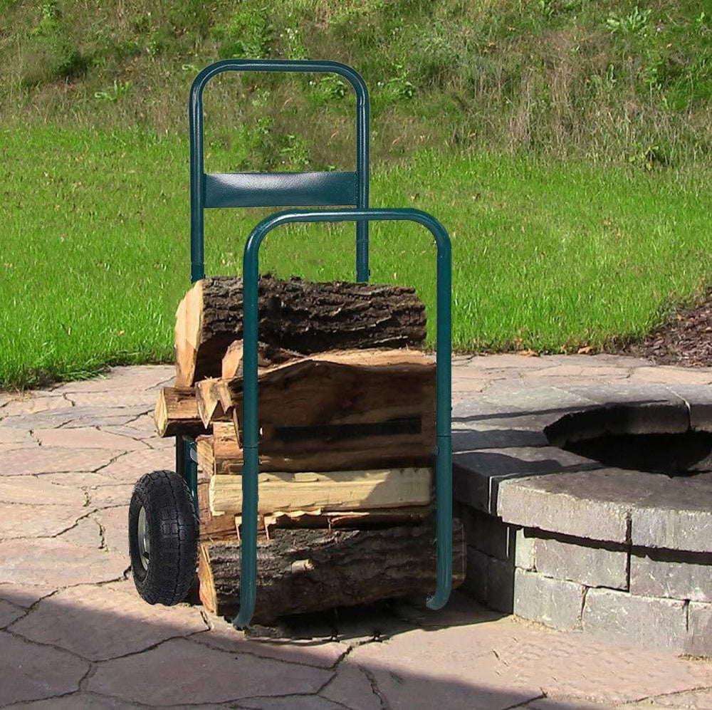 Rolling Wheeled Firewood Log Cart Portable Log Rack with Wheels for Ba