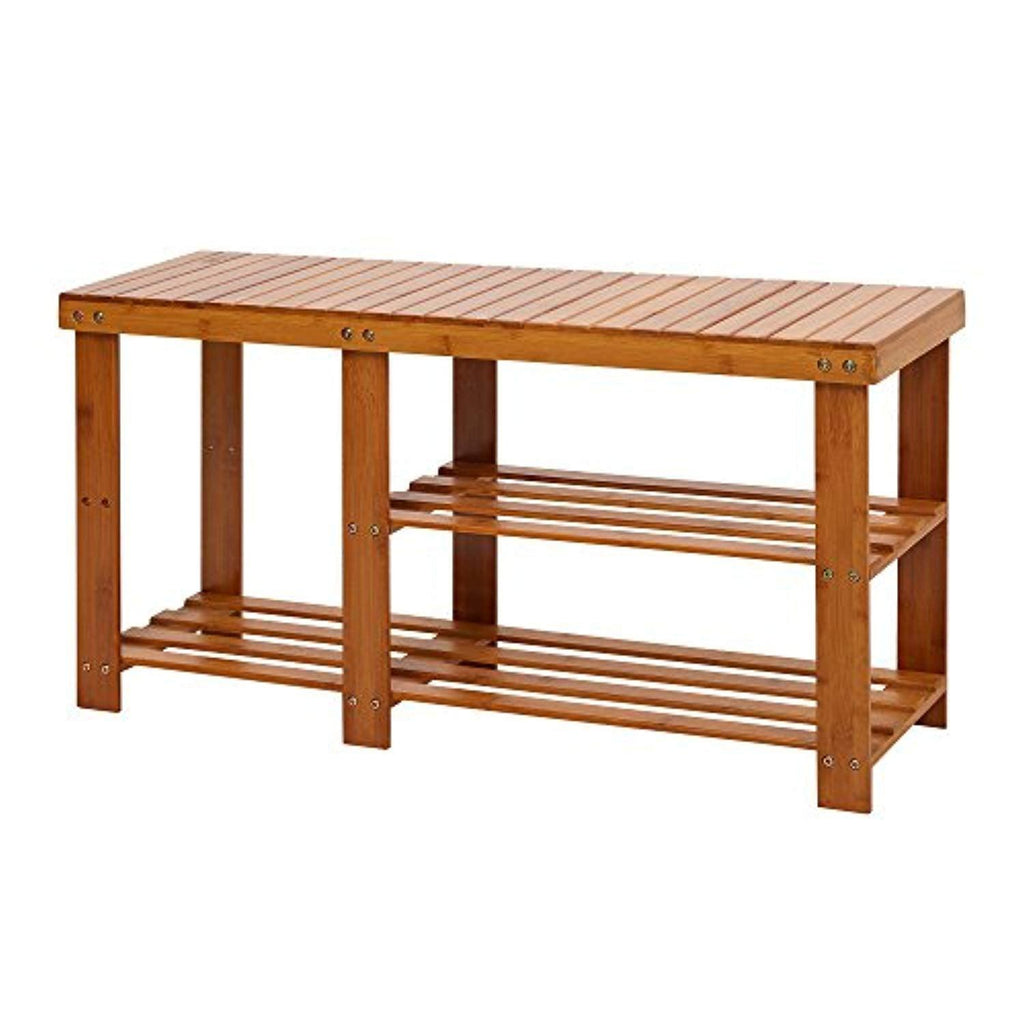 Natural Bamboo Shoe Bench 2-Tier Boot Storage Racks Shelf Footwear ...