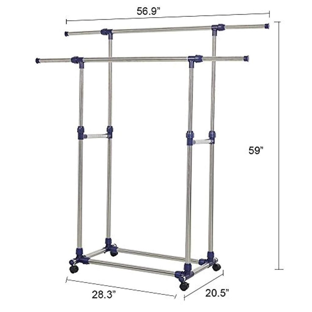 Adjustable Rolling Heavy Duty Garment Rack Double Rail Clothes Rack ...