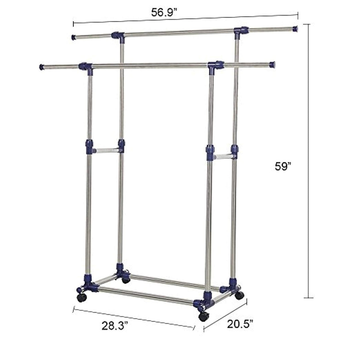 Adjustable Rolling Heavy Duty Garment Rack Double Rail Clothes Rack ...