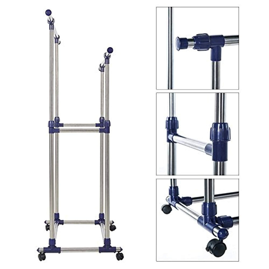 Adjustable Rolling Heavy Duty Garment Rack Double Rail Clothes Rack ...