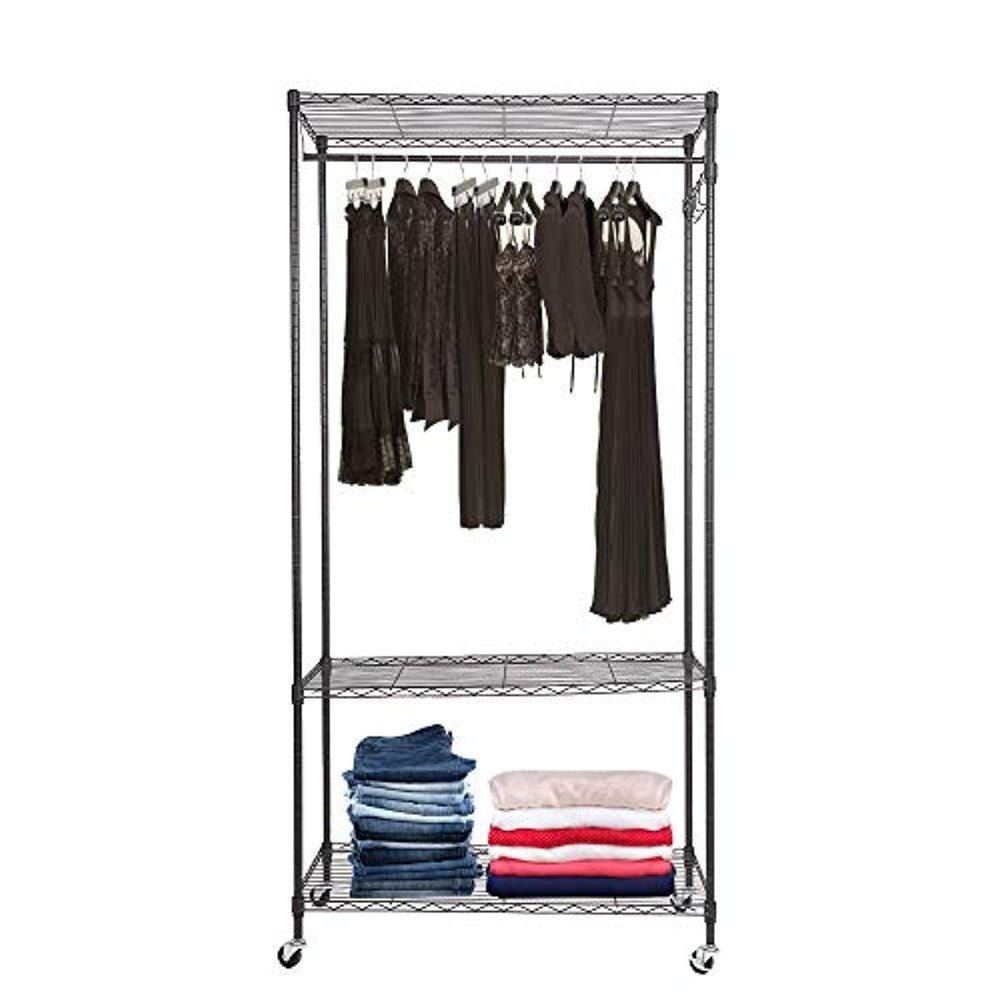 (Out of Stock) 3-Tier Portable Wire Shelving Garment Rack with Wheels,