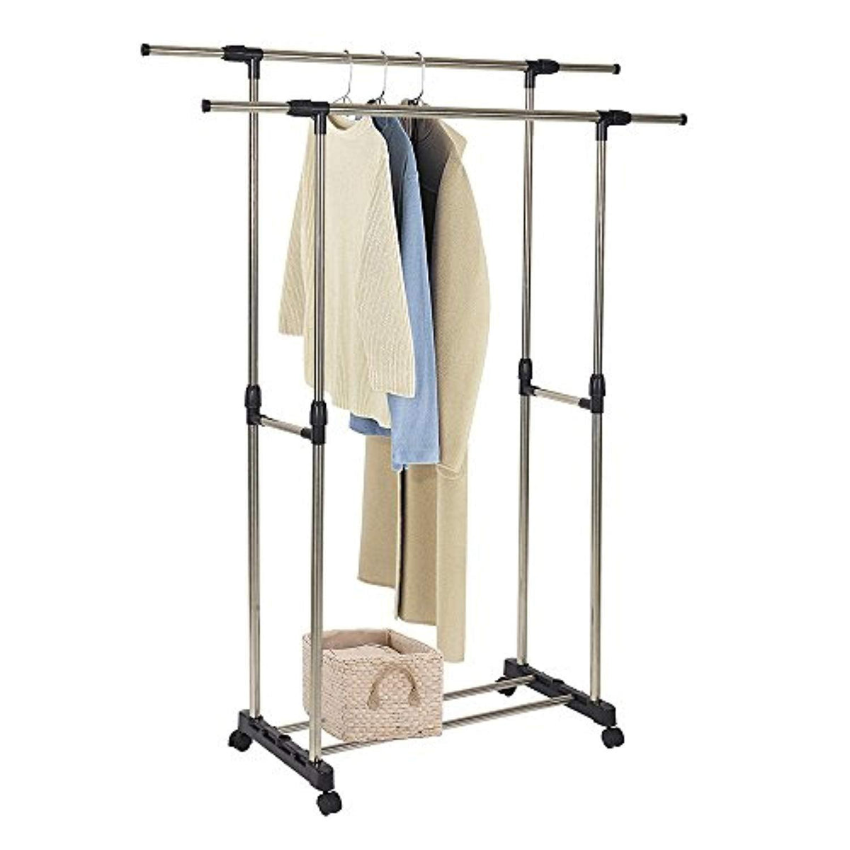 Adjustable Double Rail Heavy Duty Garment Rack Clothes Rack with Wheels ...