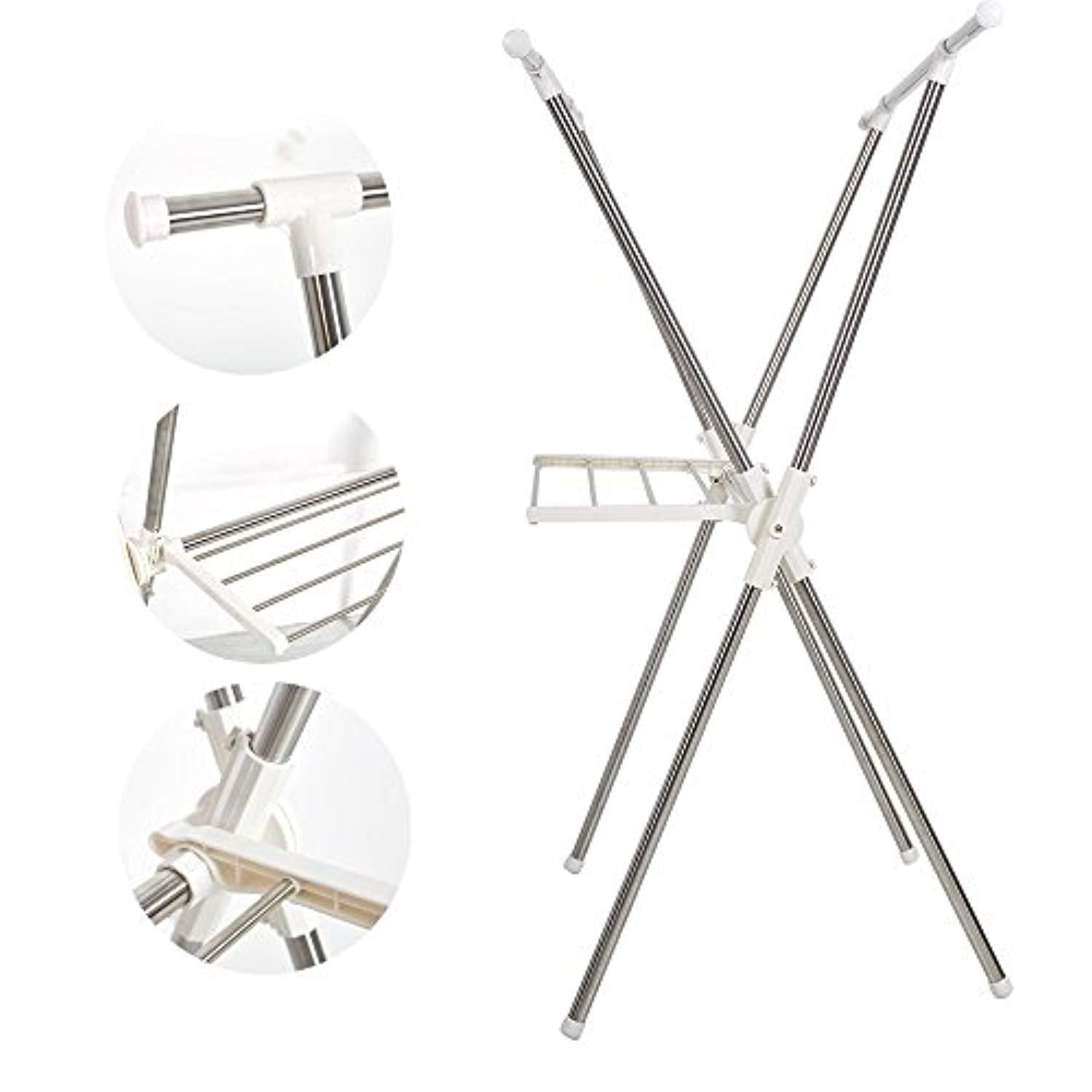 Folding Laundry Drying Rack Clothes Rack With Shelf Stainless Steel