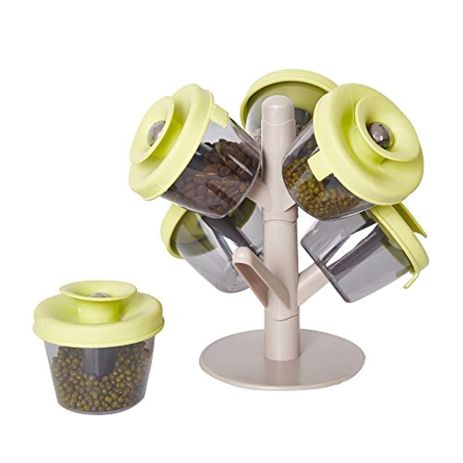 Pop-up Spice Racks with Set of 6 Round Clear Storage Containers for Fo