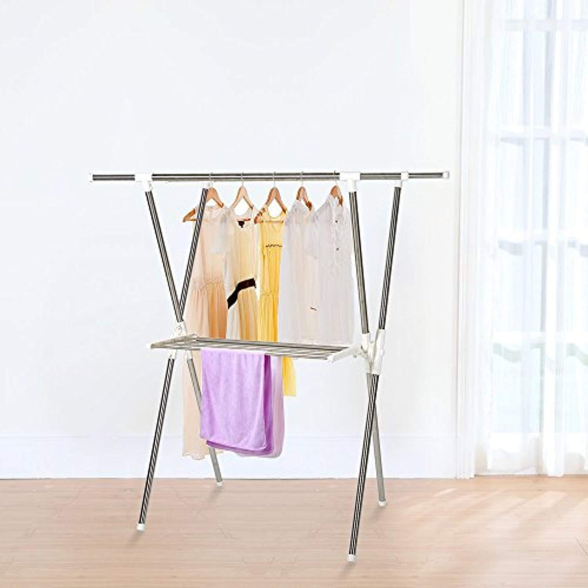 Folding Laundry Drying Rack Clothes Rack With Shelf Stainless Steel