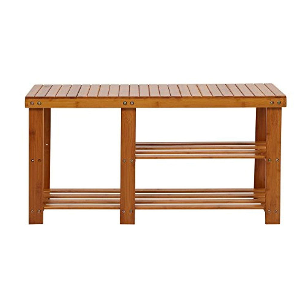 Natural Bamboo Shoe Bench 2-Tier Boot Storage Racks Shelf Footwear ...