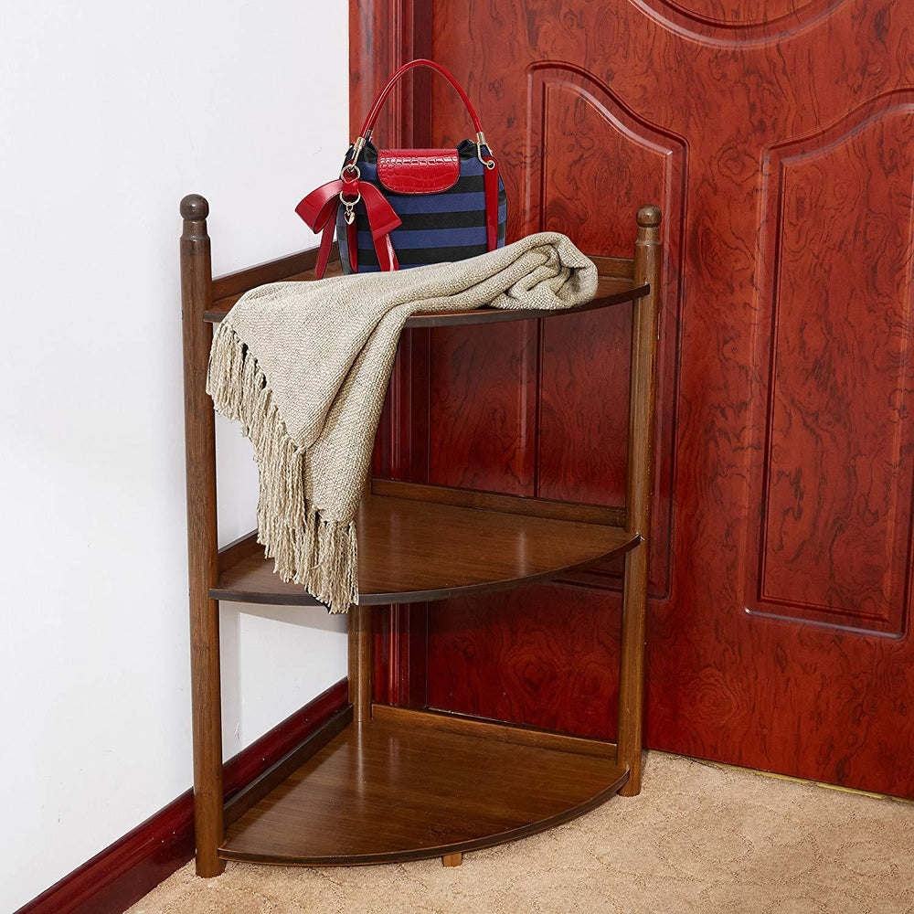 3 Tiers Free Standing Bamboo Corner Shelving Rack, Multi-Functional Wa
