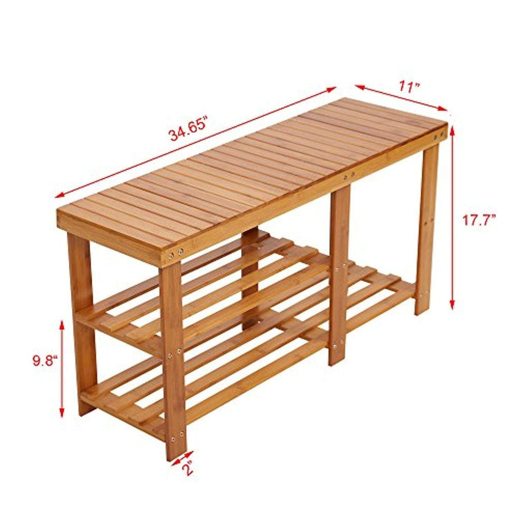 Natural Bamboo Shoe Bench 2-Tier Boot Storage Racks Shelf Footwear ...