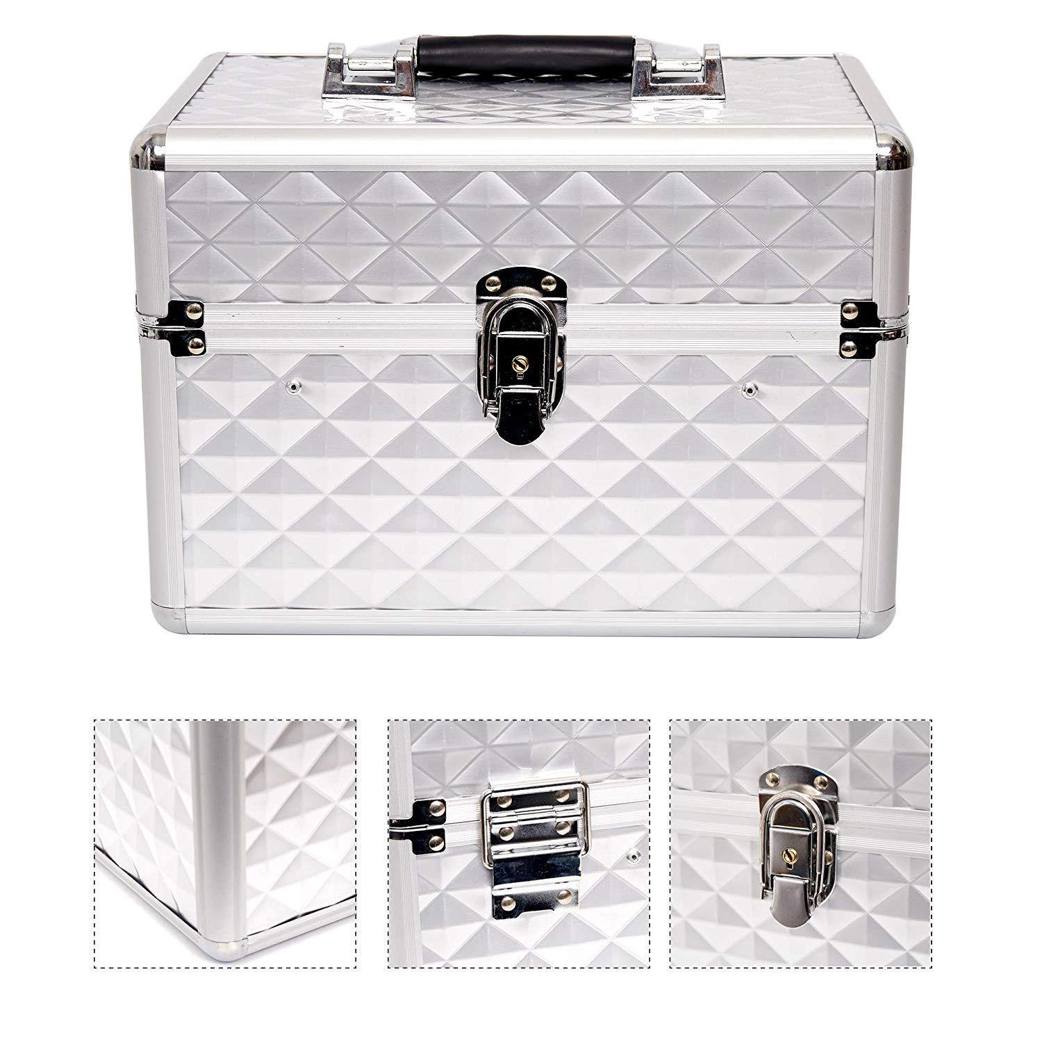 Professional Makeup Train Case with 6 Sliding Trays Portable Cosmetic