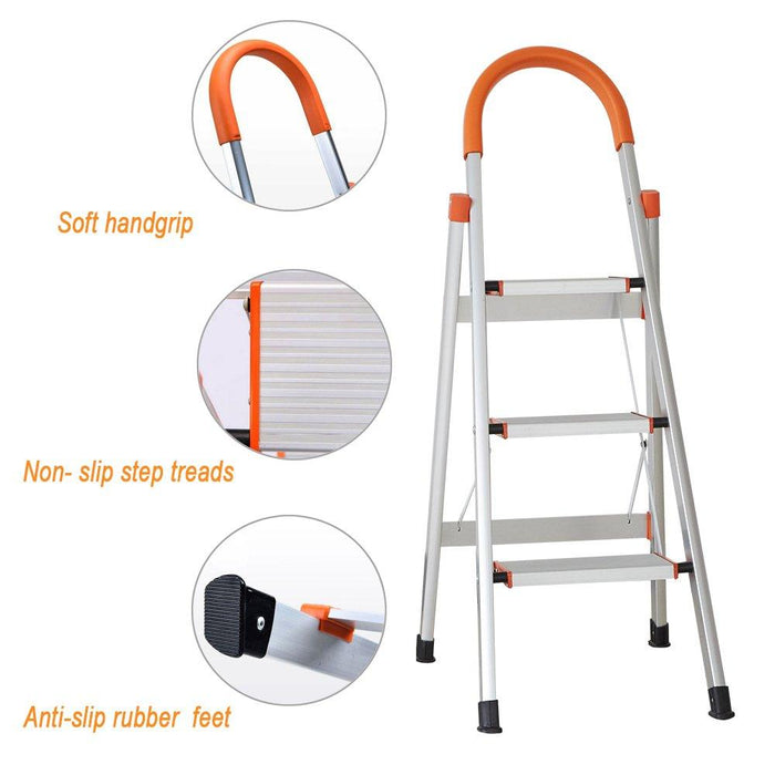 3 Step Aluminum Ladder Anti-Slip Stepladder with Rubber Hand Grip 330l
