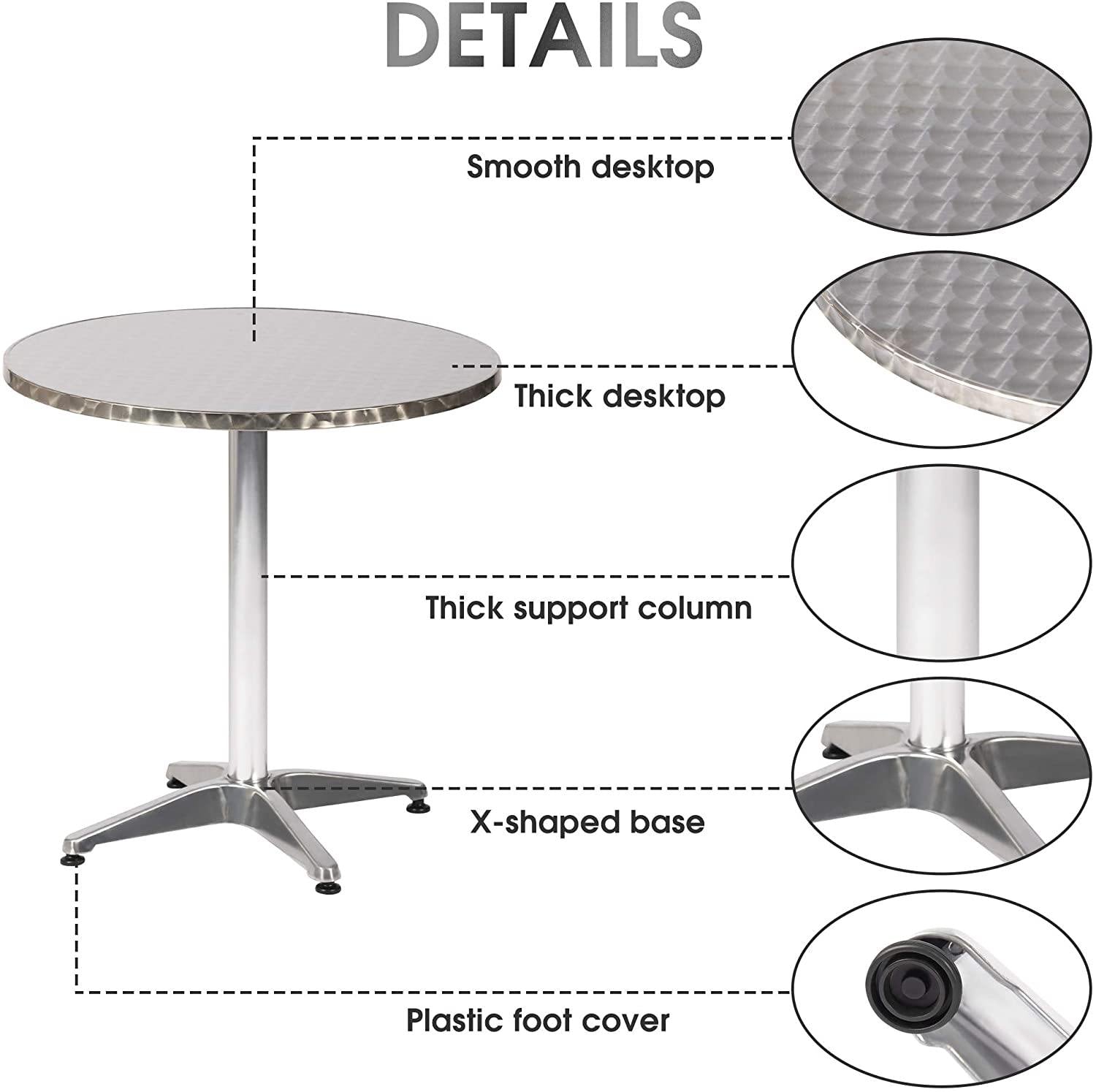 27.5" Round Aluminum Table Patio Backyard Bistro Table Anti-Rust Water