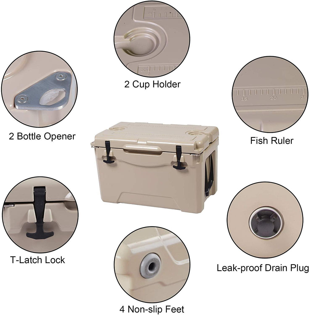 35QT Ice Cooler Rotomolded Insulated Coolers, Ice Chest with Built-in