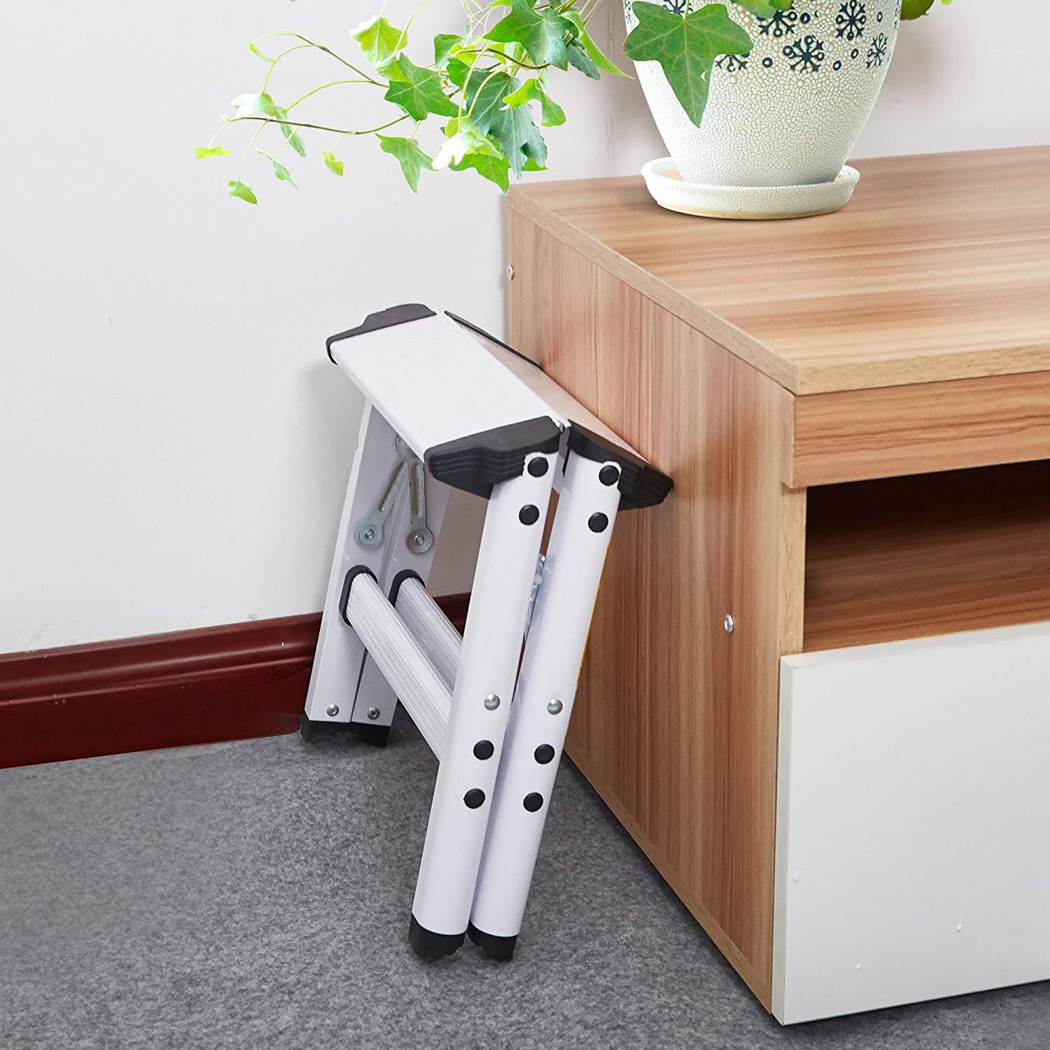 Aluminum 2-Step Stool Folding Double Sided Step Ladder Anti-Slip Sturd