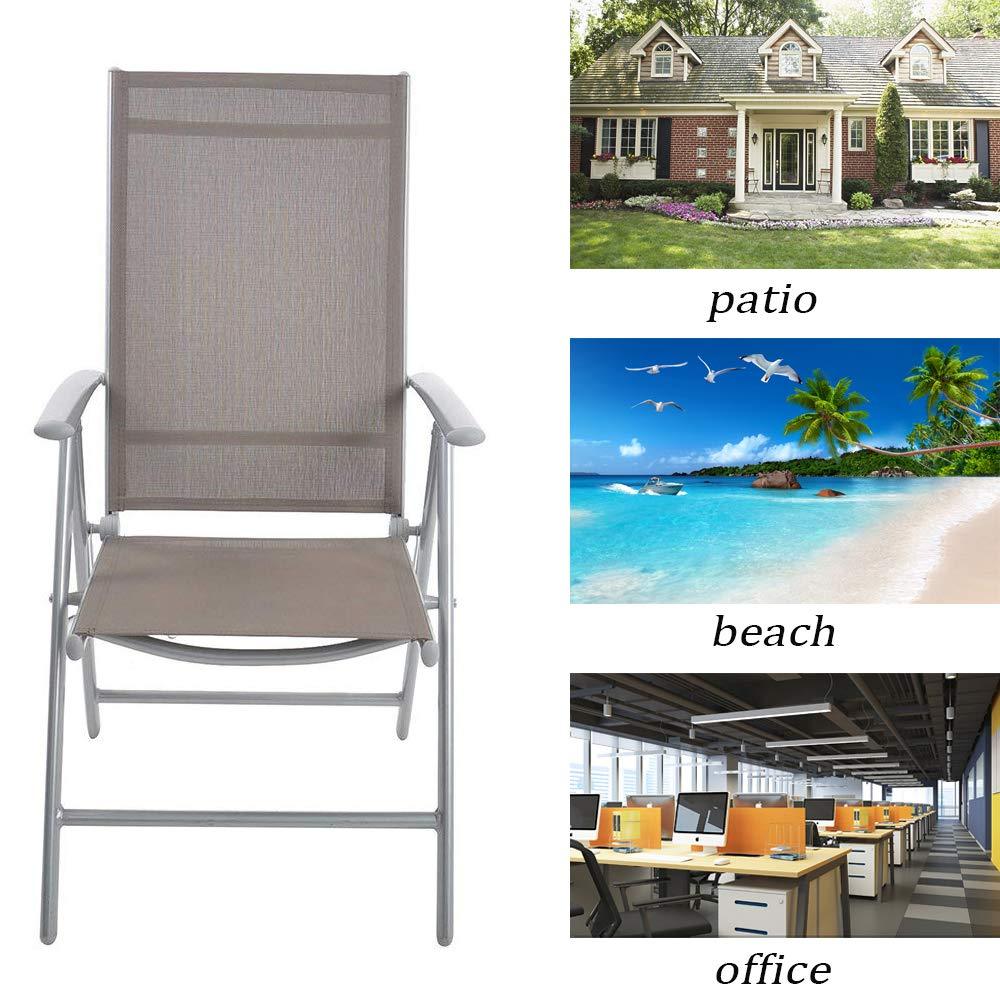 Set of 2 Patio Folding Sling Back Chairs Aluminum Adjustable Reclining ...