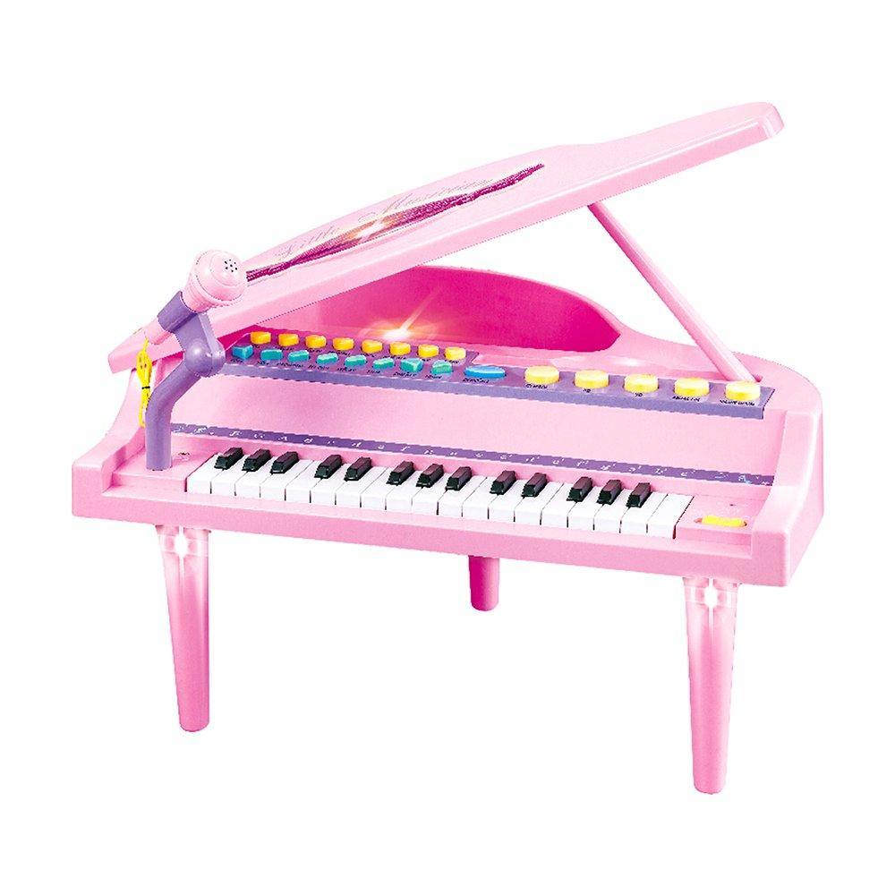32 Keys Little Pink Piano for Girls with Microphone Electronic Organ ...