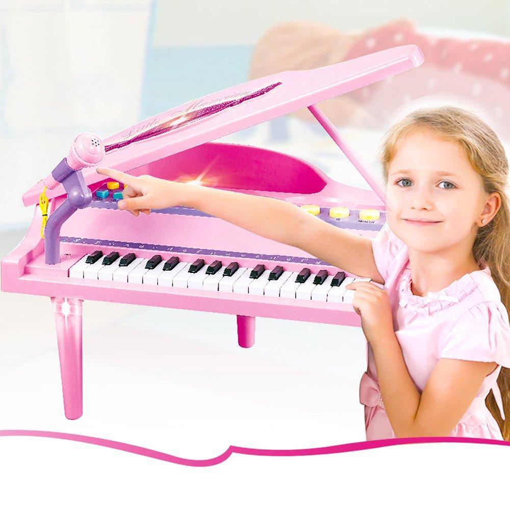 32 Keys Little Pink Piano for Girls with Microphone Electronic Organ ...