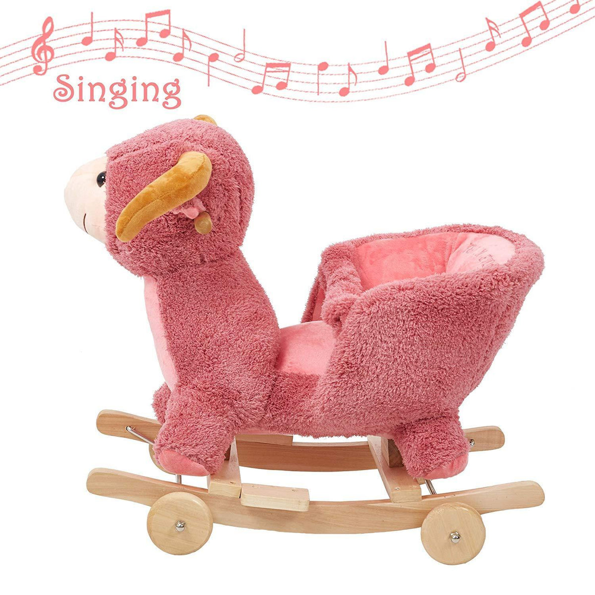 Toddler Rocking Horse Wooden Plush Rocking Chair 2 in 1 Rocker and Str