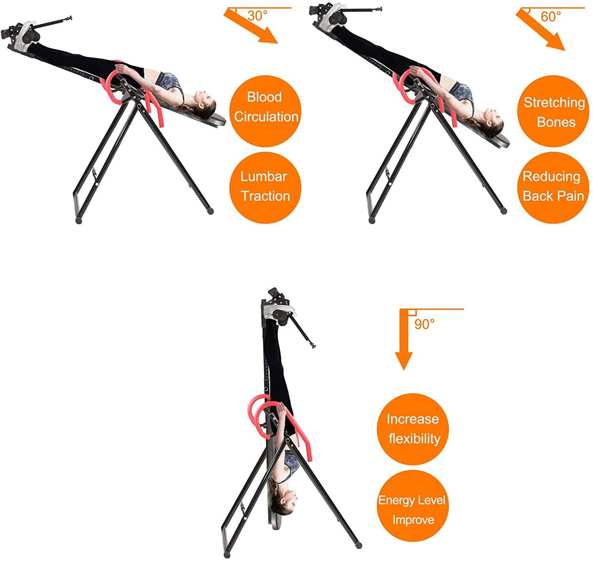 Adjustable Fitness Inversion Table Protective Back Stretcher Treatment ...