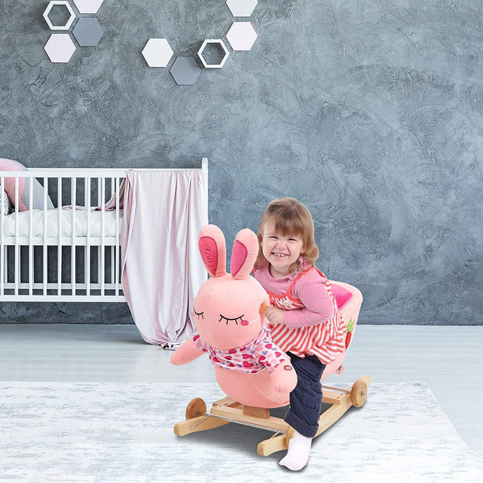 Toddler Rocking Horse Wooden Plush Rocking Chair 2 in 1 Rocker and Str