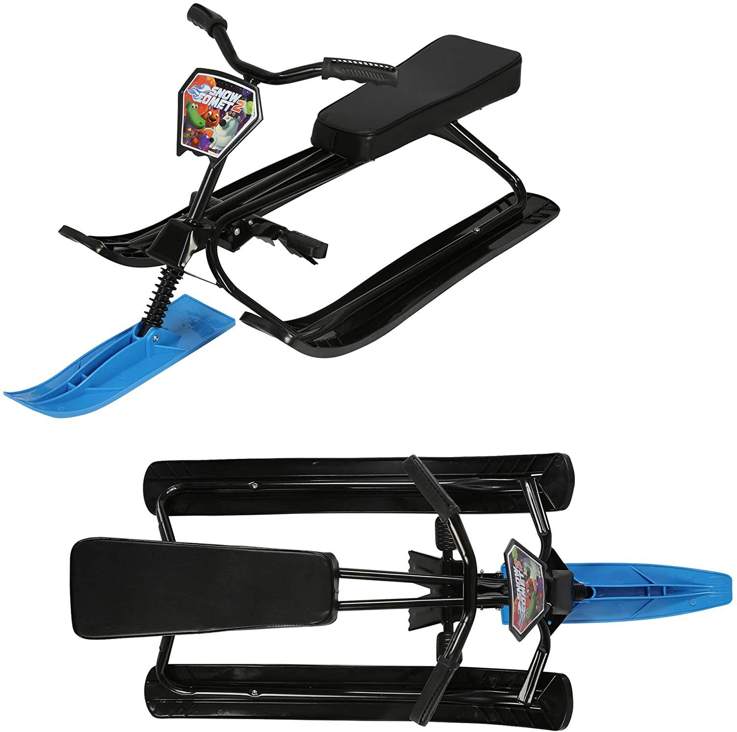 Snow Racer Sled with Steering Bicycle Handle and Twin Brakes, Kids Tee