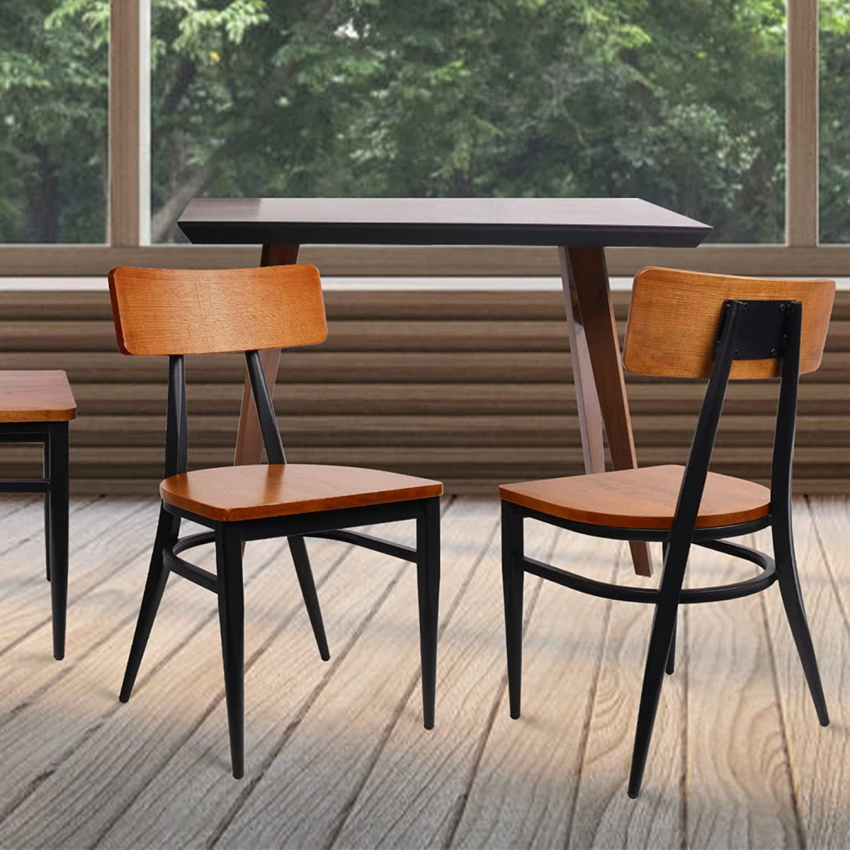 Modern Industrial Kitchen Dining Chairs Set of 2 with Solid Wooden Sea