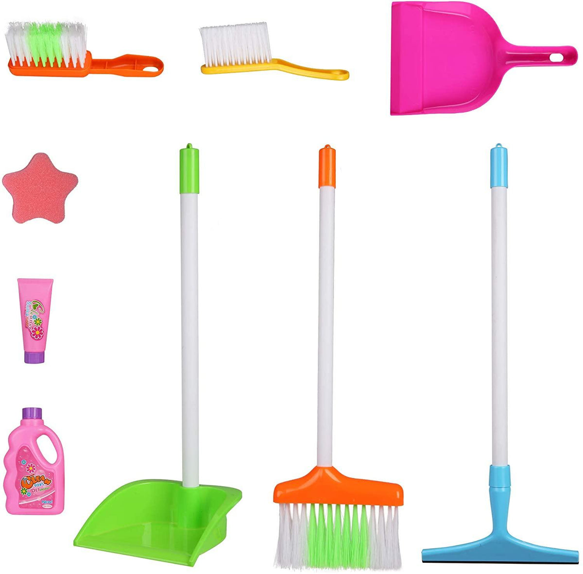 Kids Cleaning Set 7 Piece with Brush Broom Dust Pan Sponge Pretend Play ...