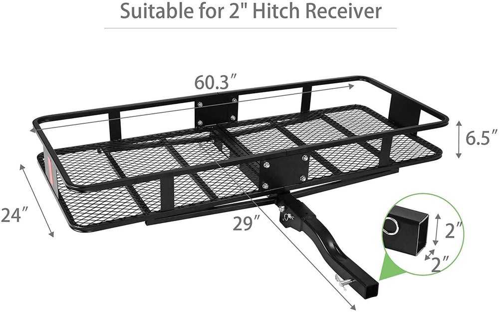 60" x 24" x 6.5" Hitch Mounted Folding Cargo Carrier, 500LBS Capacity