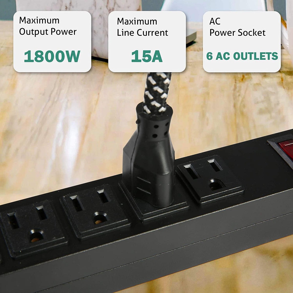 Long Power Strip Surge Protector, 6 Outlets Metal Outlet, Wall Mountab