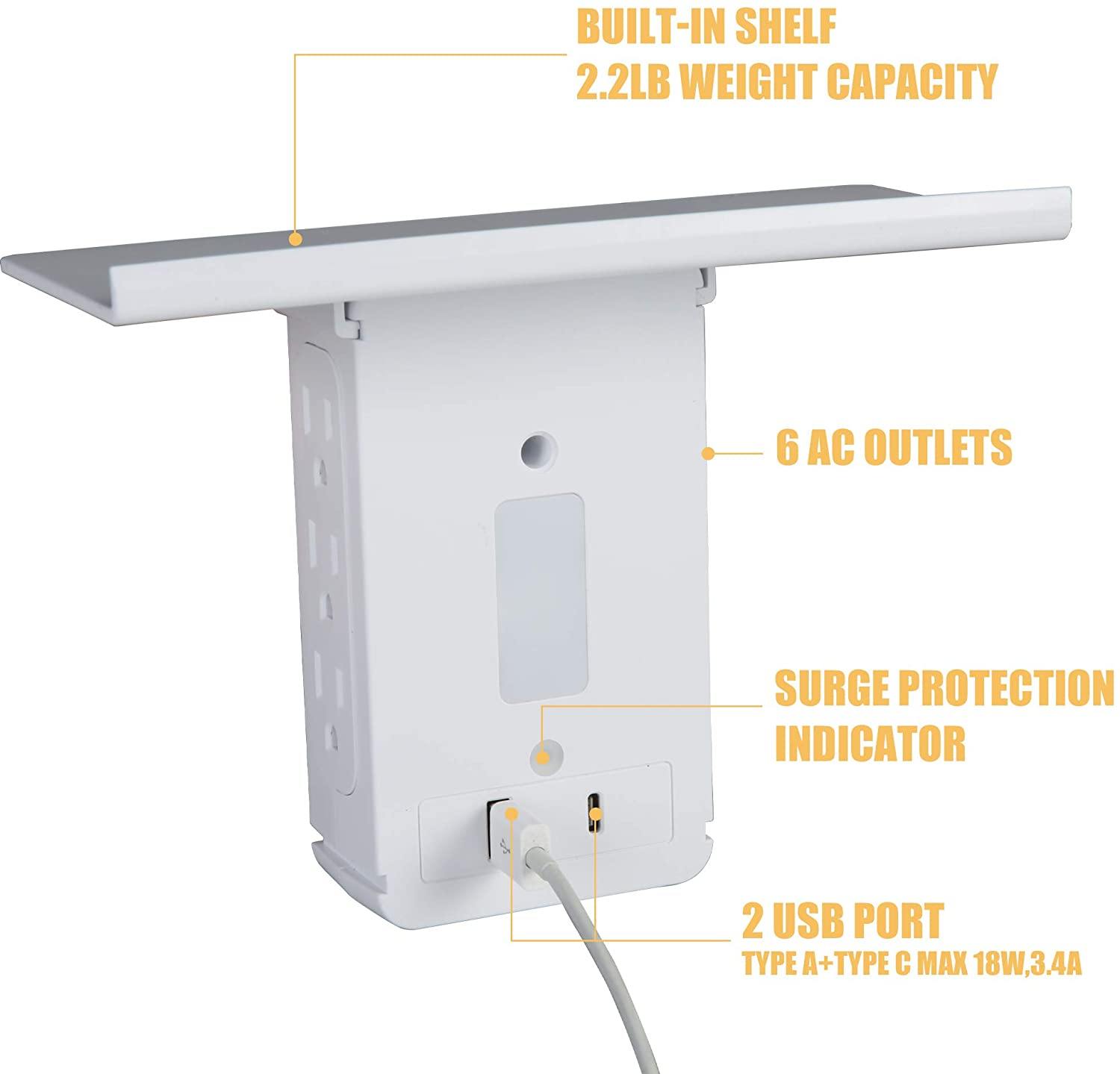 Socket Shelf Outlet-2 Pack Surge Protector Extender Multiple Outlet Wa