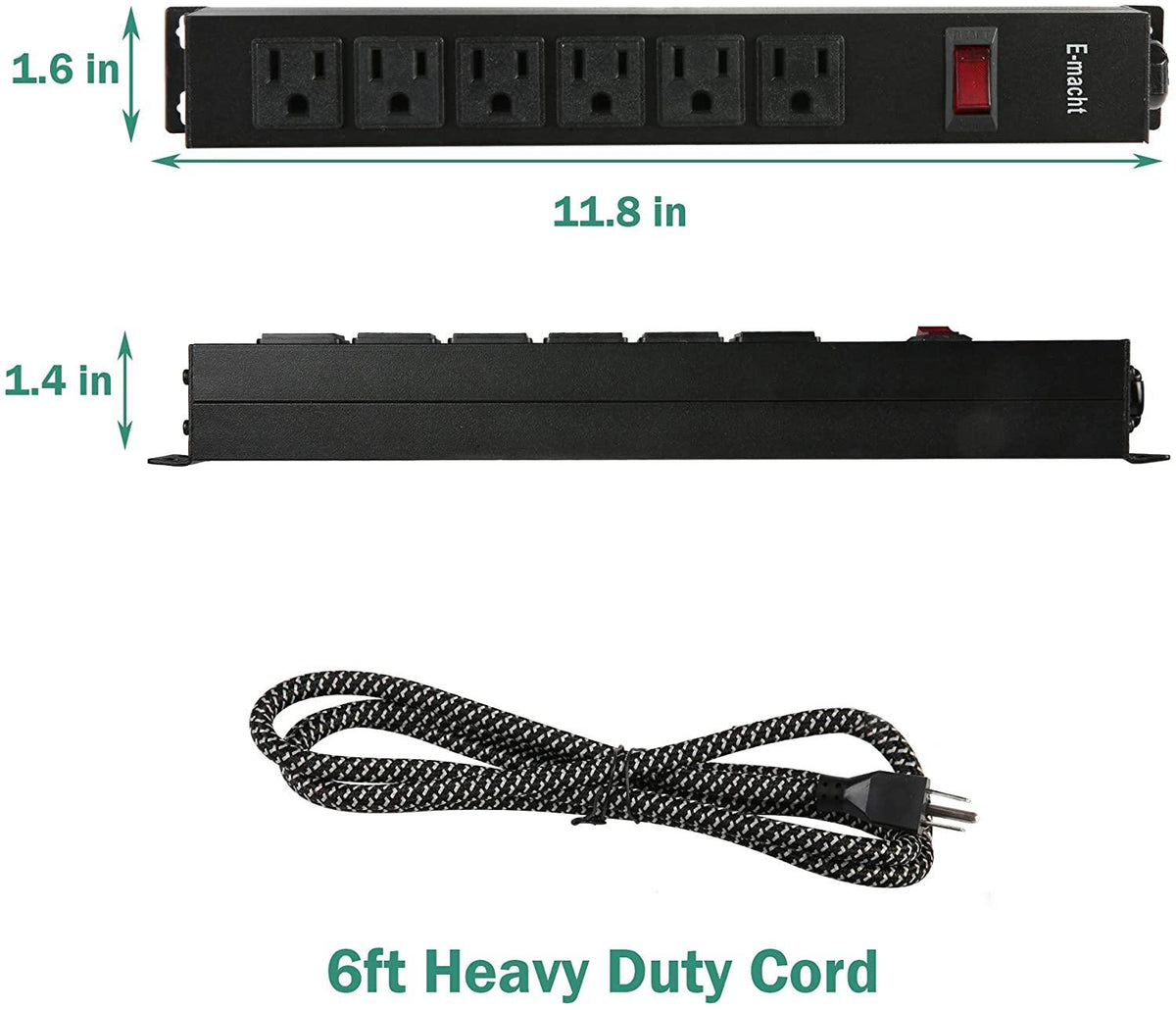 Long Power Strip Surge Protector, 6 Outlets Metal Outlet, Wall Mountab