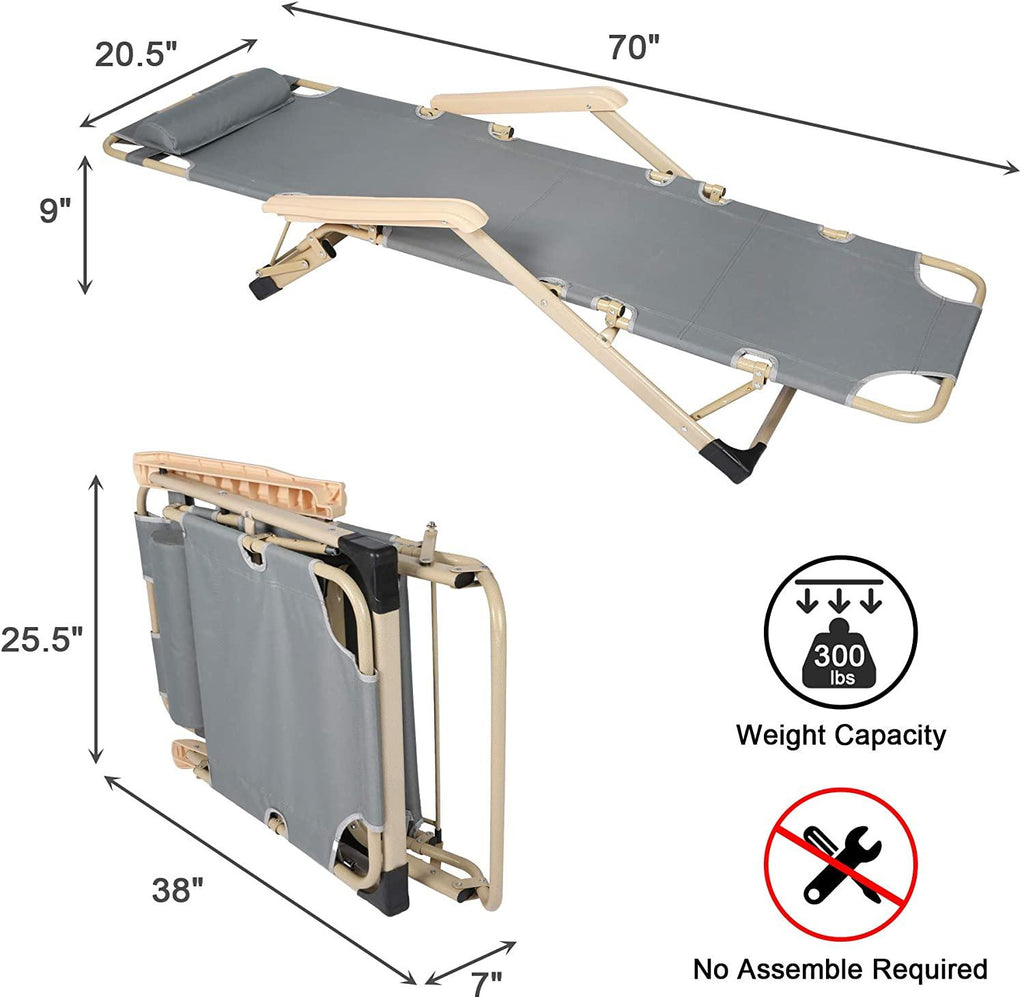Set of 2 Heavy Duty Lounge Chairs and Full Flat Cot 2 Positions ...