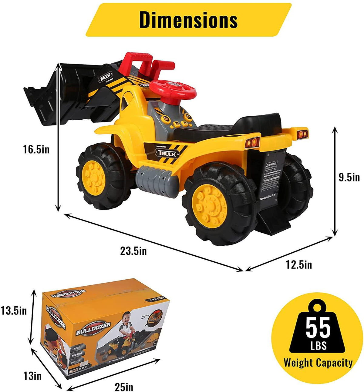 (Out of Stock) Kids Toddlers Ride-on Bulldozer Toy with Simulated Soun
